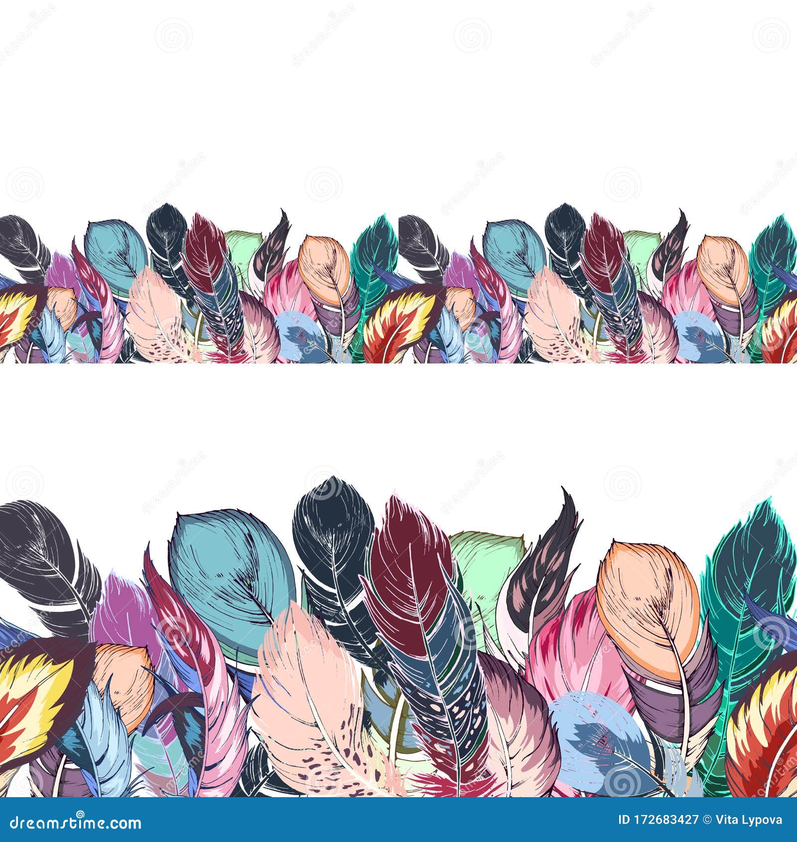 Feathers seamless border stock vector. Illustration of bird - 172683427
