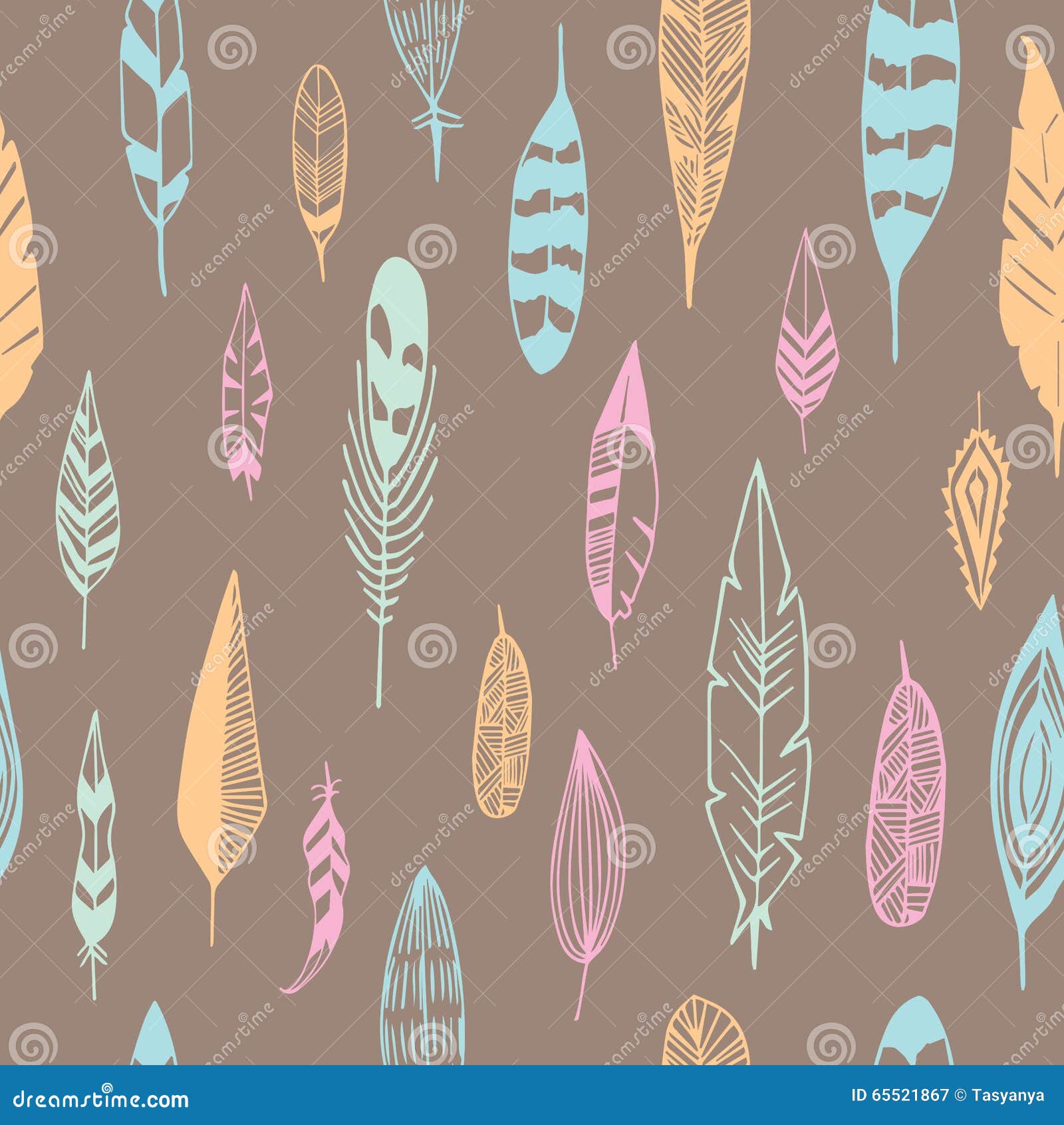 Feathers seamless pattern stock vector. Illustration of drawn - 65521867