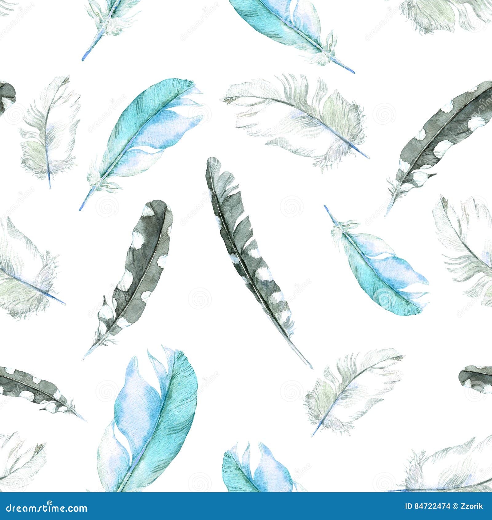 Feathers Seamless Pattern. Watercolour Background Stock Illustration ...