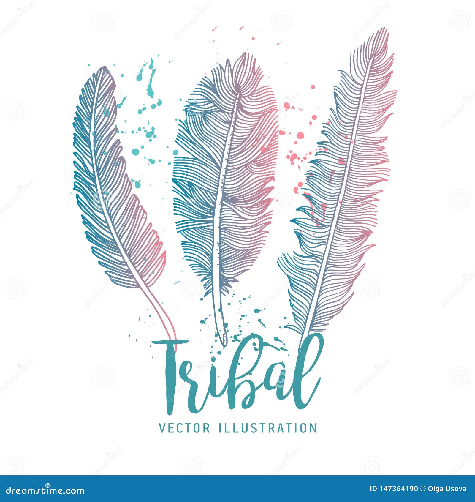 Feathers Set Illustration Set On White Background. Hand Drawn Vector ...
