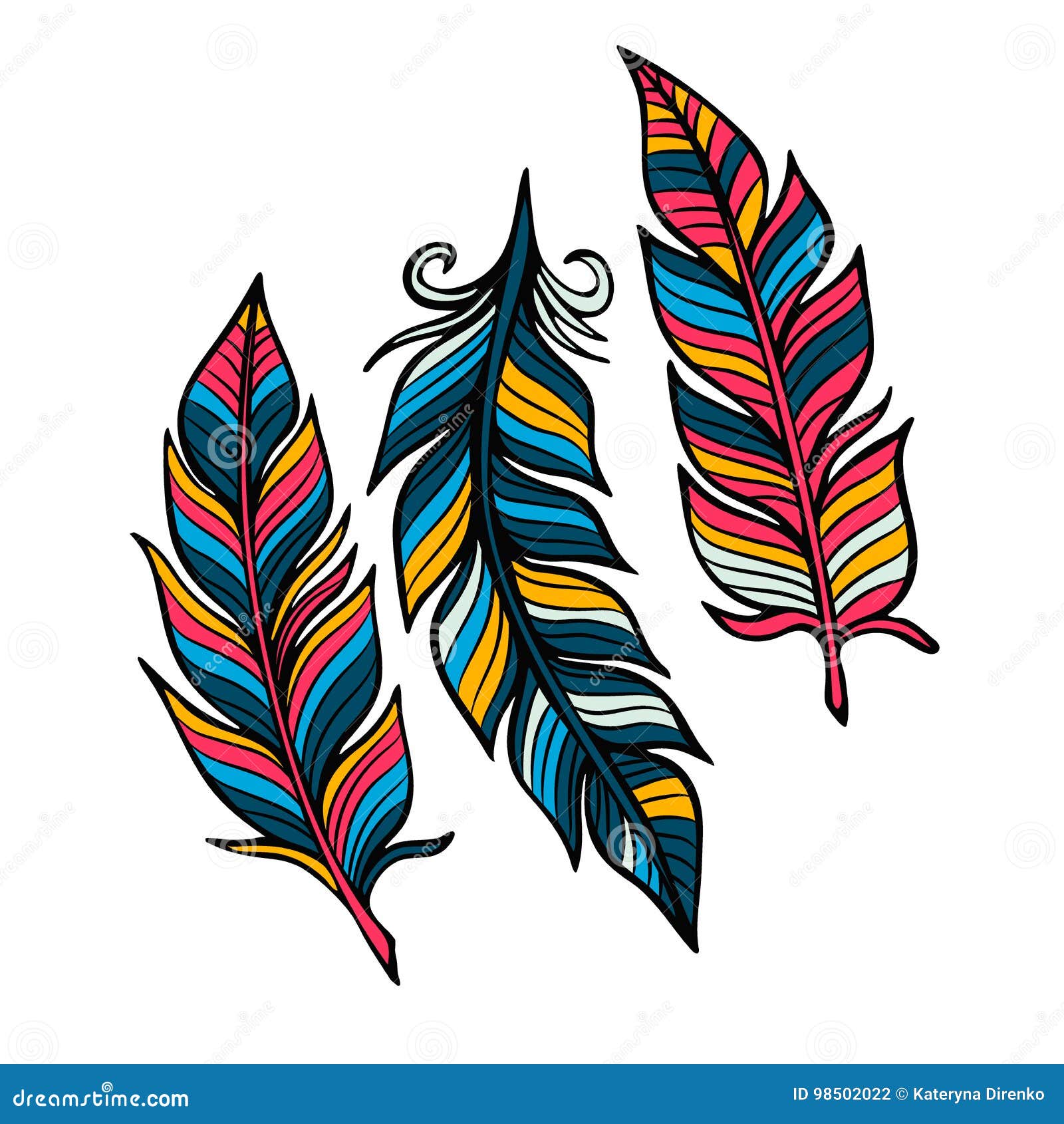 Feathers Vector Set in a Flat Style. Icons Feathers on a Light ...