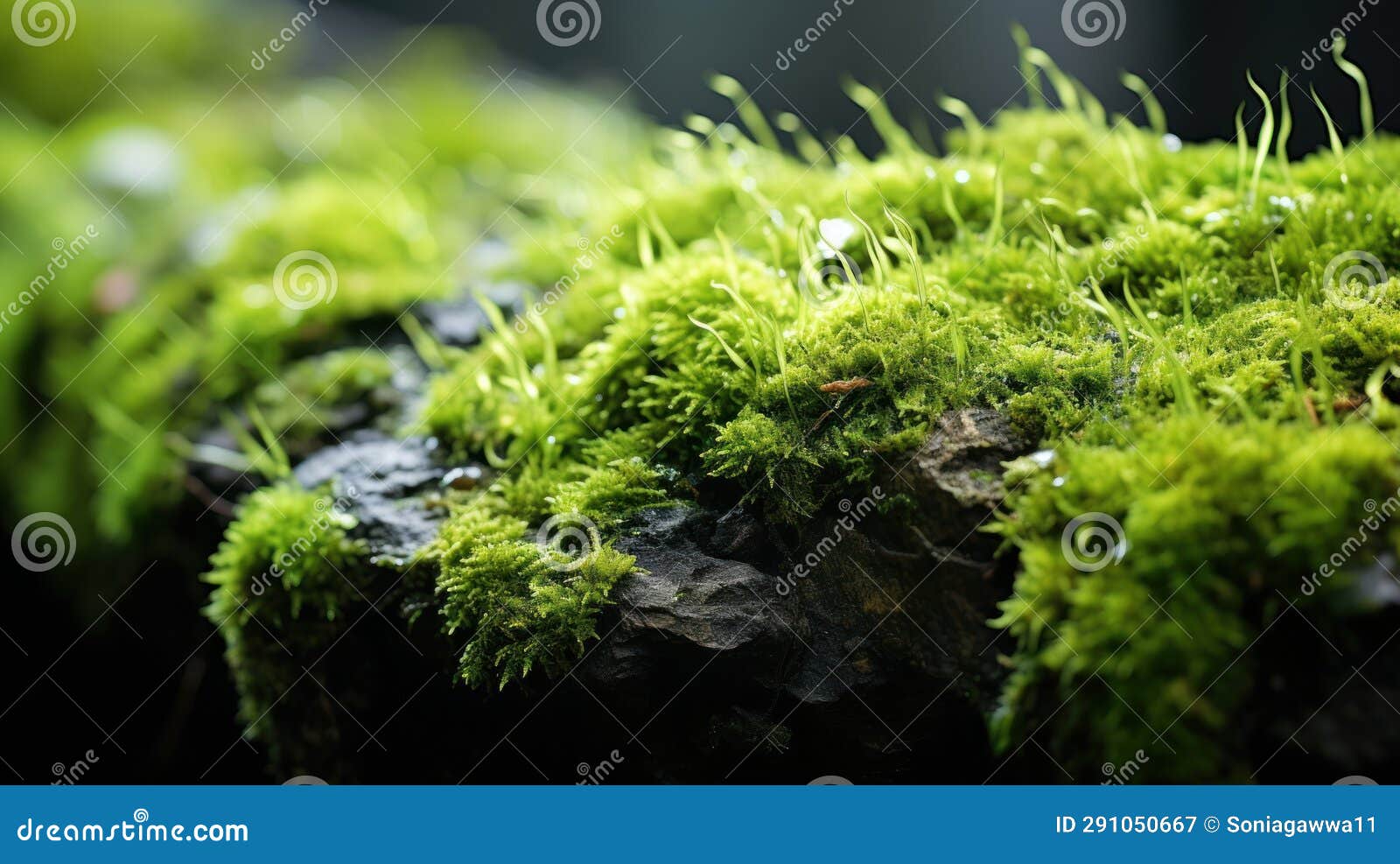 The Feathery Texture of Moss Growing on a Stone Surface, with Tiny ...