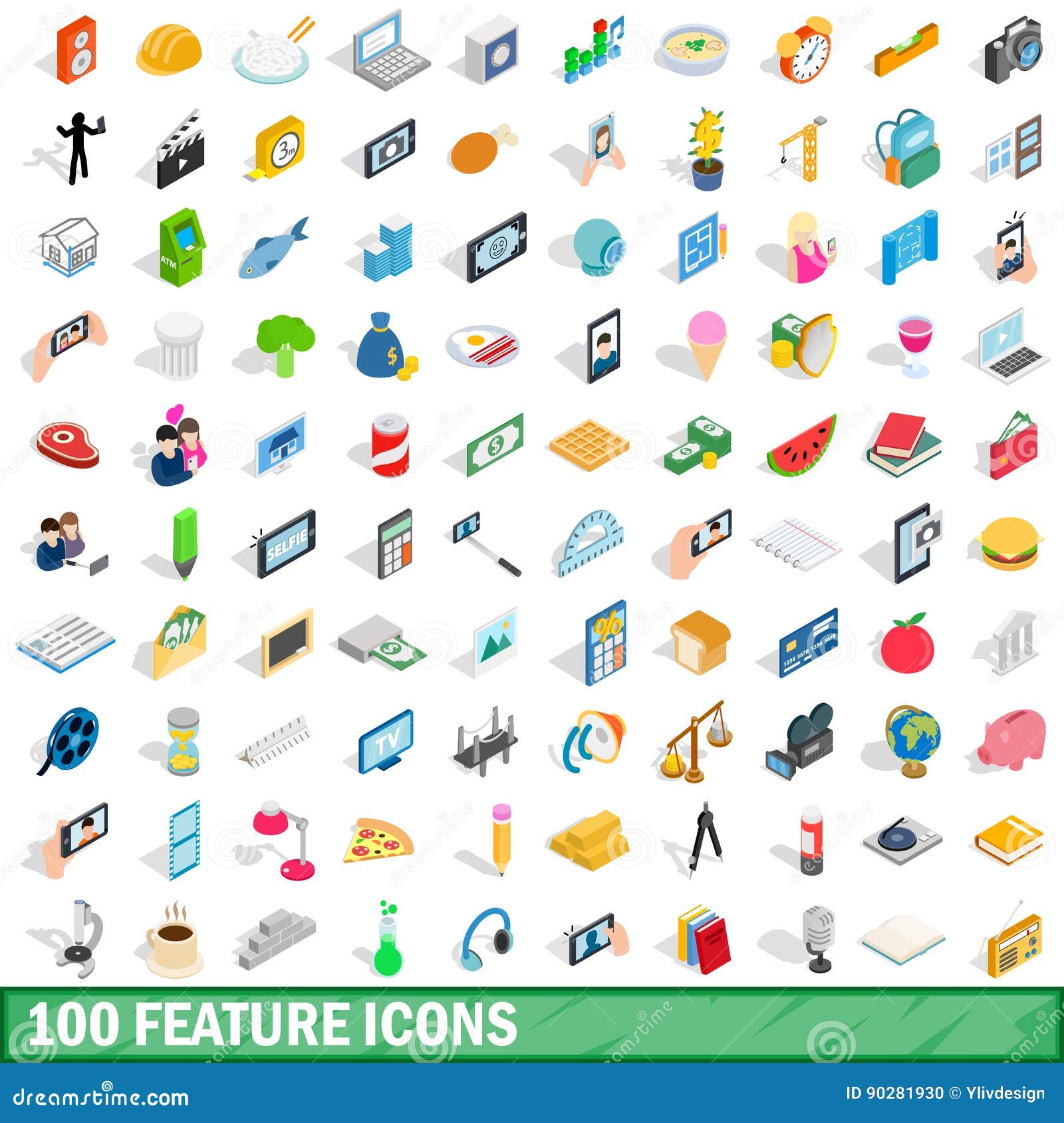 100 Feature Icons Set, Isometric 3d Style Stock Vector - Illustration ...