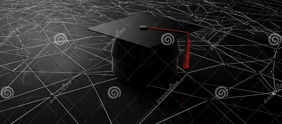 Featuring a Blue Digital Mesh, a Graduation Cap Glows Above the Image ...