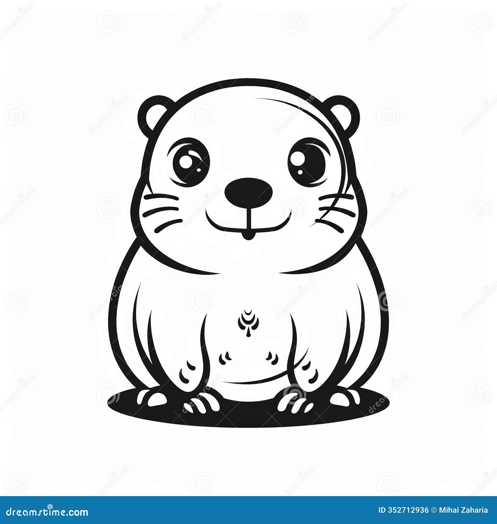 Cute Flat Vector Logo of a Cheerful Gopher in Black and White Stock ...