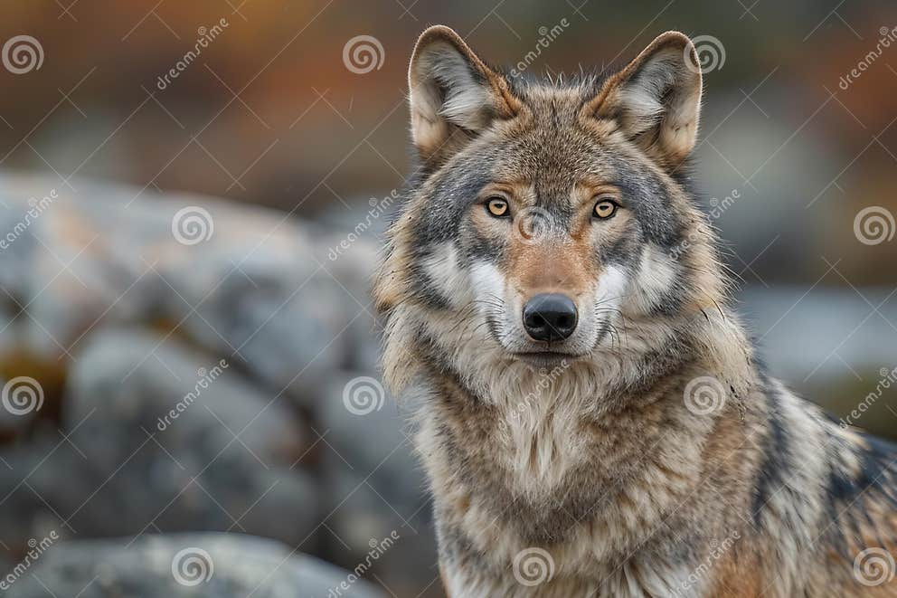 Featuring a Gray Wolf in Front of Rocks, High Quality, High Resolution Stock Illustration ...