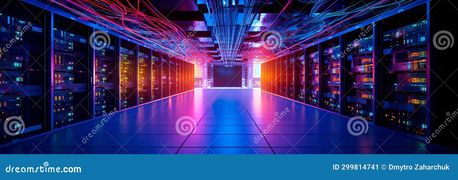 Featuring the Interior of a High-tech Data Center, with Rows of Servers ...