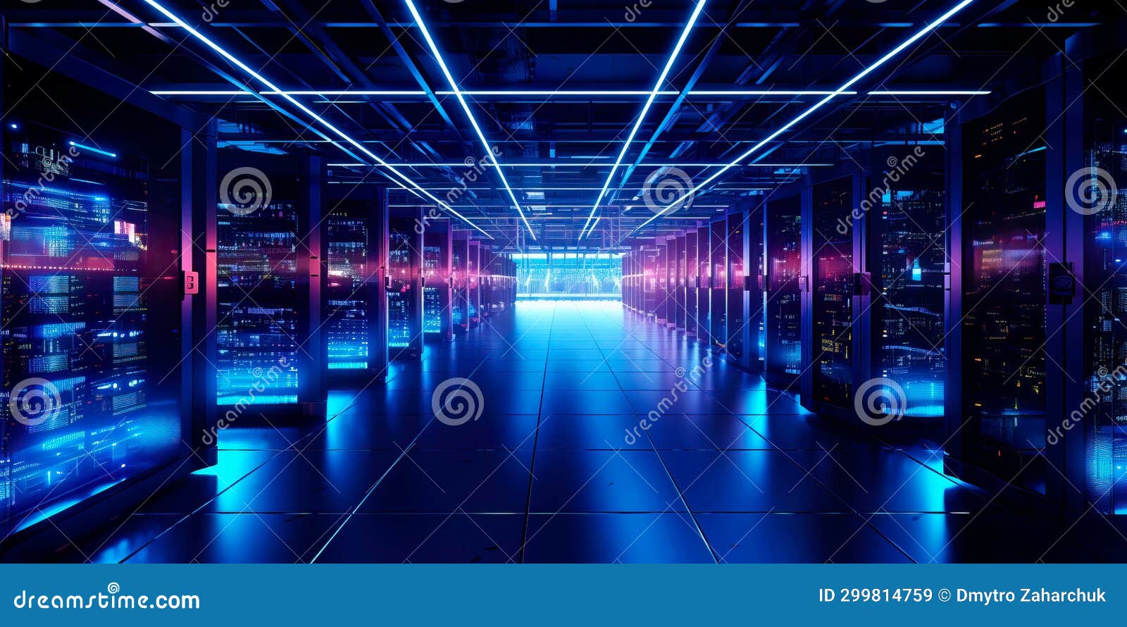 Featuring the Interior of a High-tech Data Center, with Rows of Servers ...