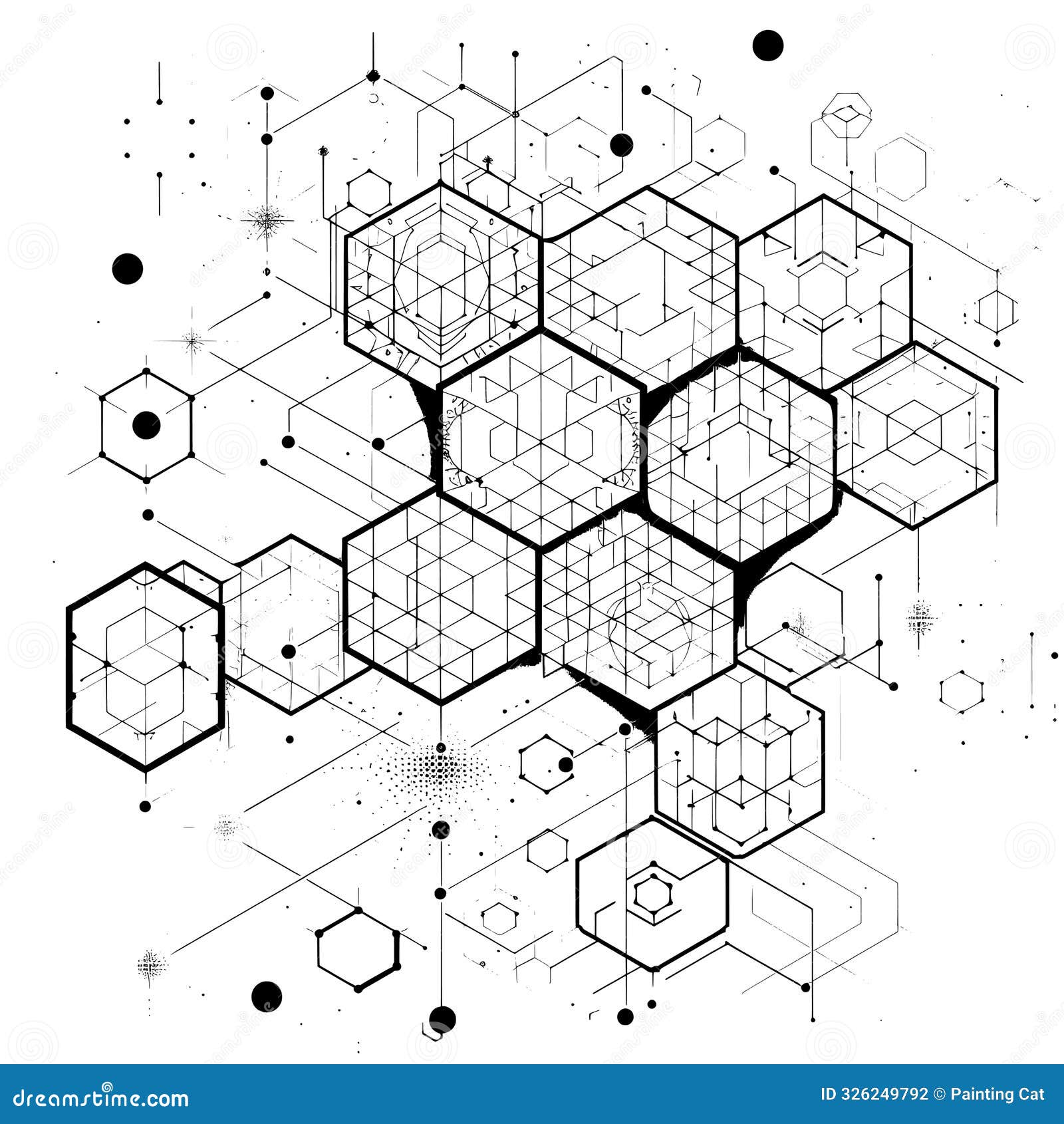 Featuring Simple Black Line Art Icon of an Abstract Hexagon Network ...