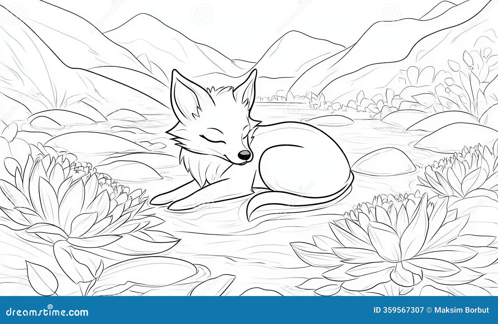 Featuring a Whimsical Cartoon Fox in Line Art Stock Image - Image of ...