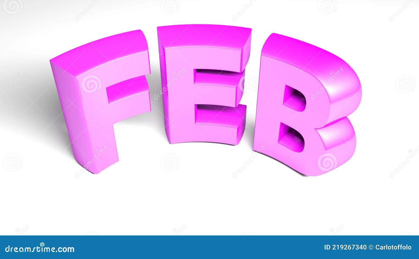 FEB for February Pink Write Isolated on White Background - 3D Rendering ...