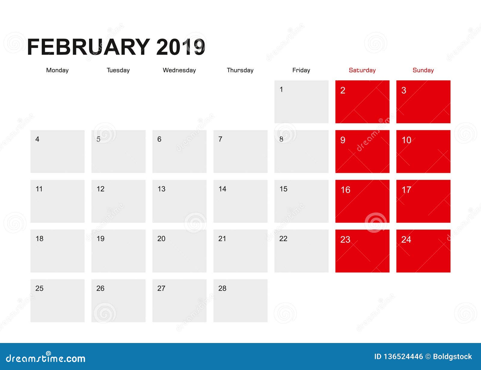 2019 Februari-het Ontwerp Van De Ontwerperskalender De Week Begint Van ...