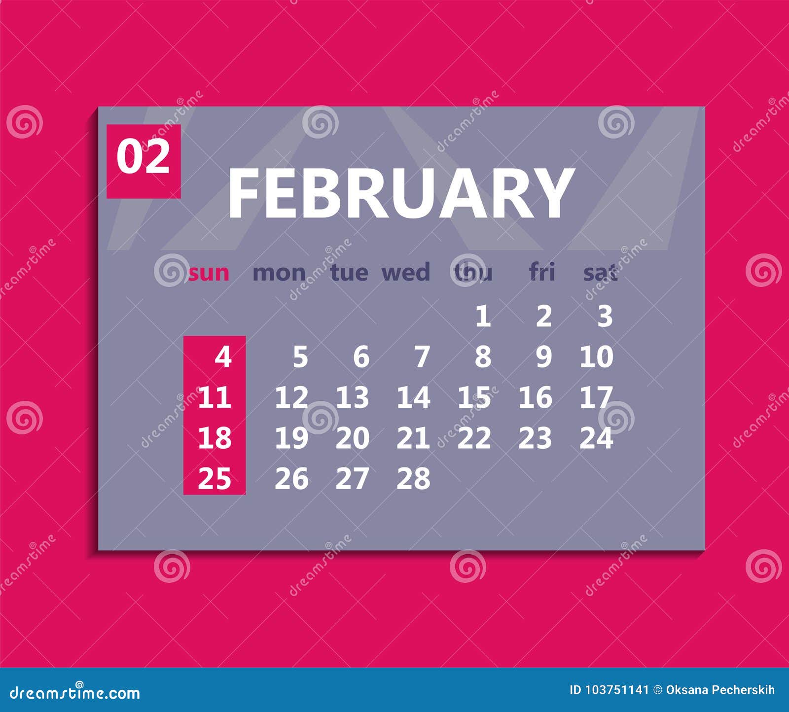 Februari-kalender 2018 Het Begin Van De Week Op Zondag Bedrijfsvector I ...