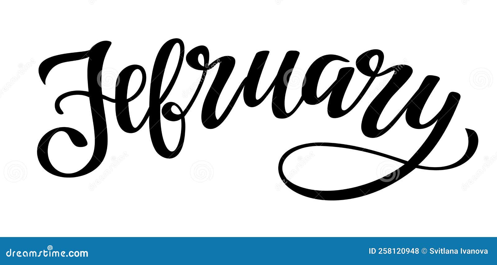 February Black Lettering Inscription. Single Word. Vector Illustration ...