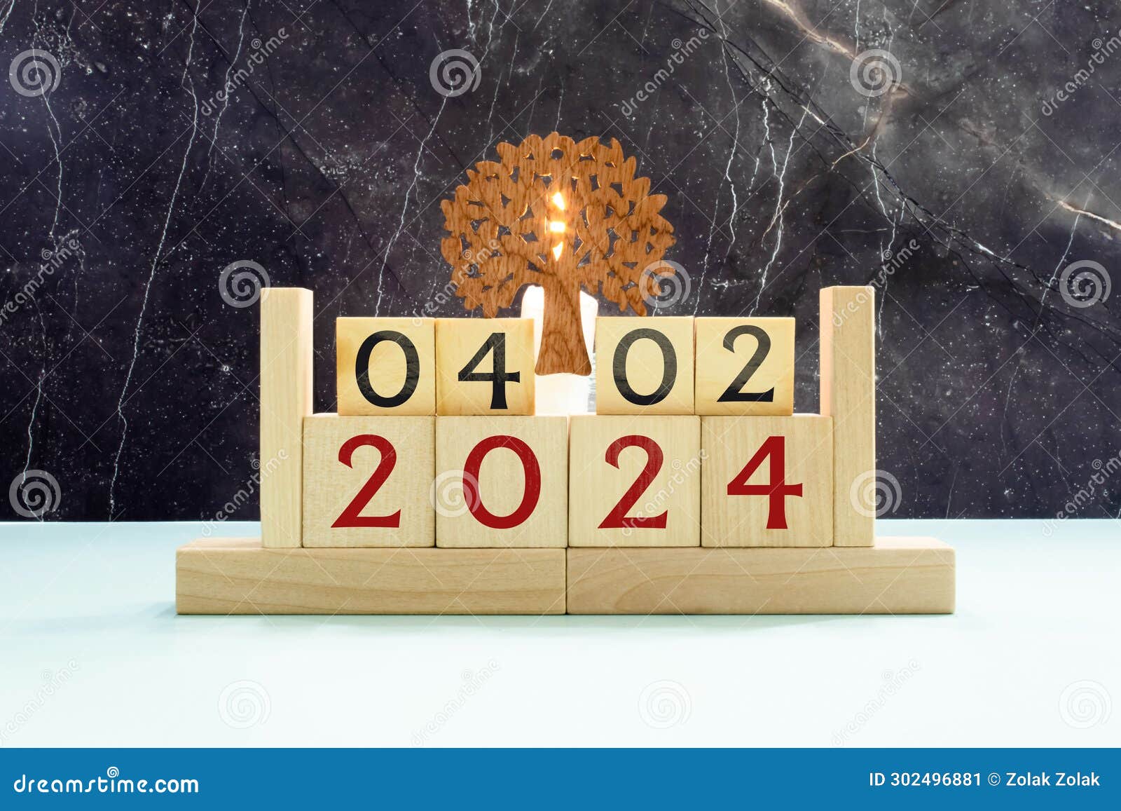 February 4 Calendar Date Text on Wooden Blocks with Customizable Space ...