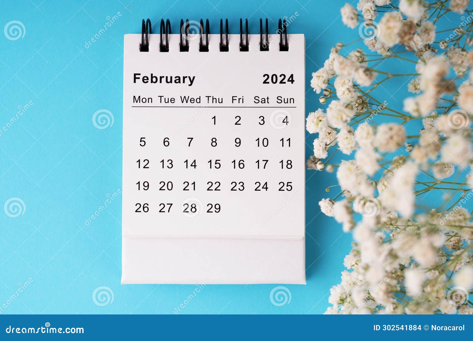 February 2024 Calendar Flat Lay Blue Background Stock Photo - Image of ...
