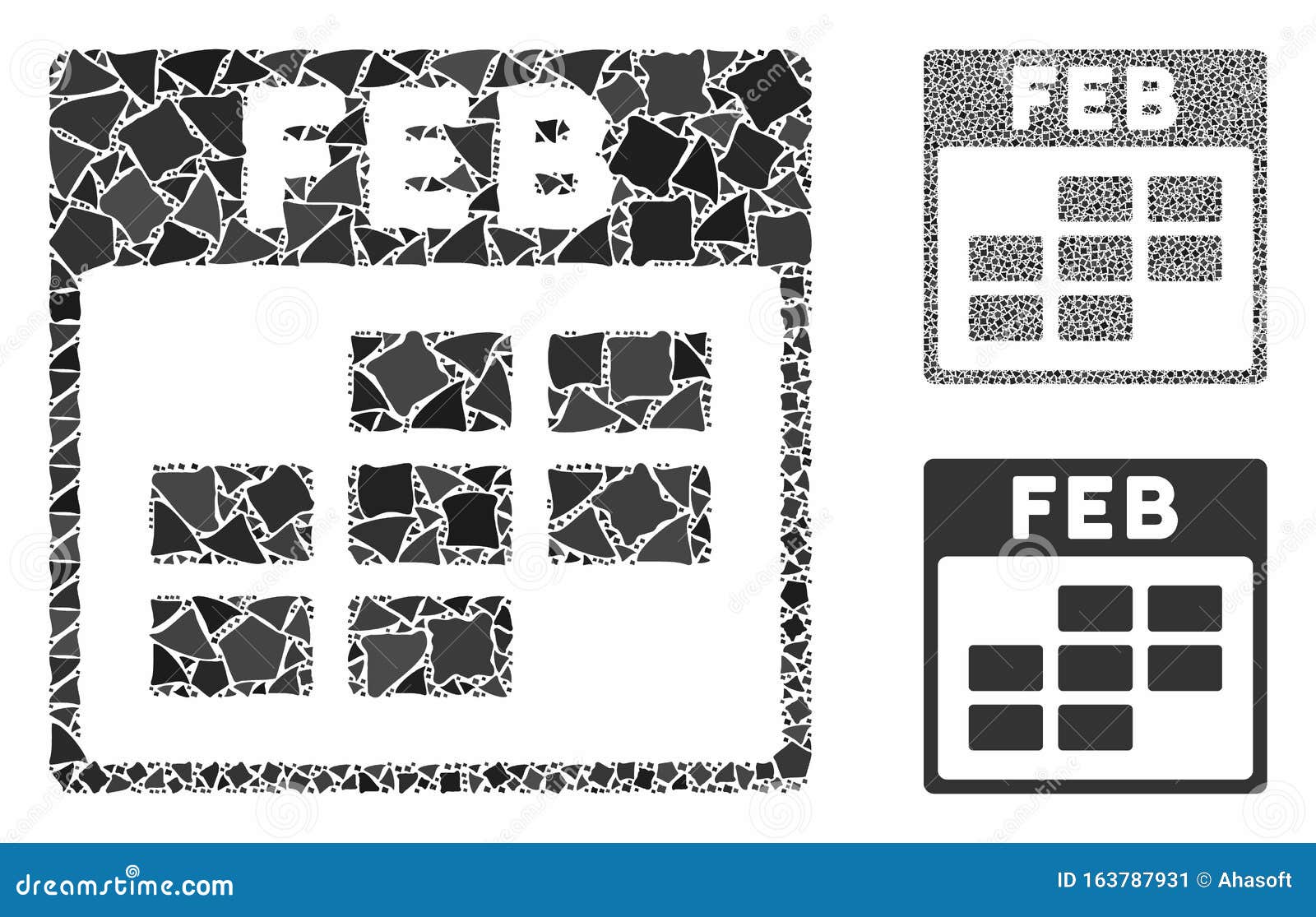 February Calendar Grid Composition Icon of Rough Parts Stock ...