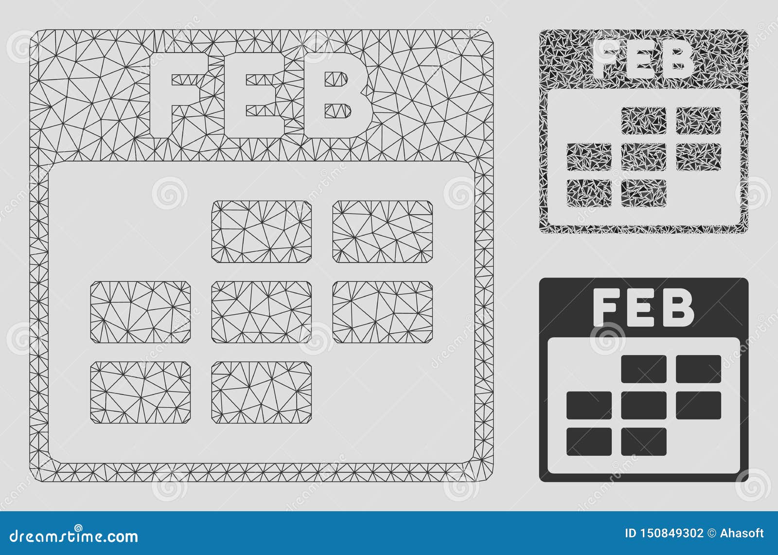 February Calendar Grid Vector Mesh 2D Model and Triangle Mosaic Icon ...