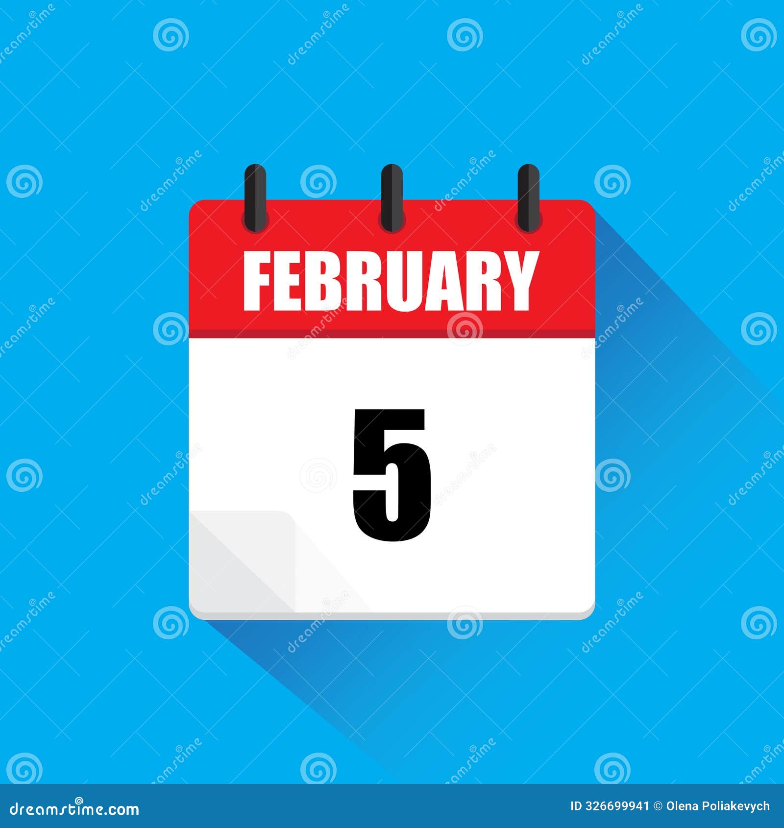 February Calendar Icon. Date 5 Vector. Date Five. Flat Design Shadow ...