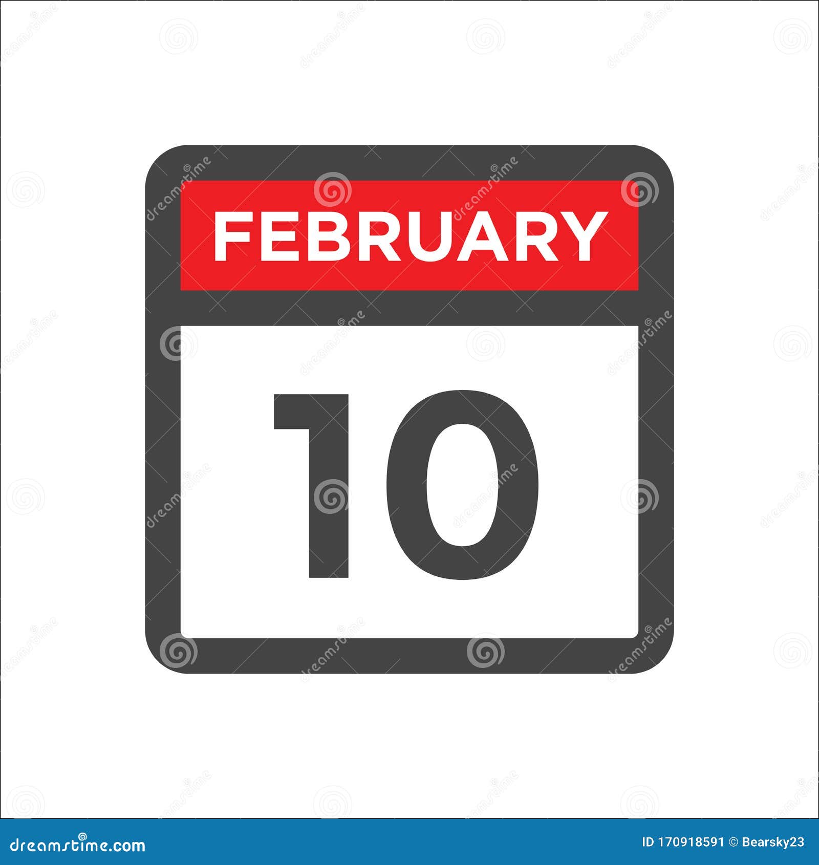February 10 Calendar Icon with Day of Month Stock Vector - Illustration ...