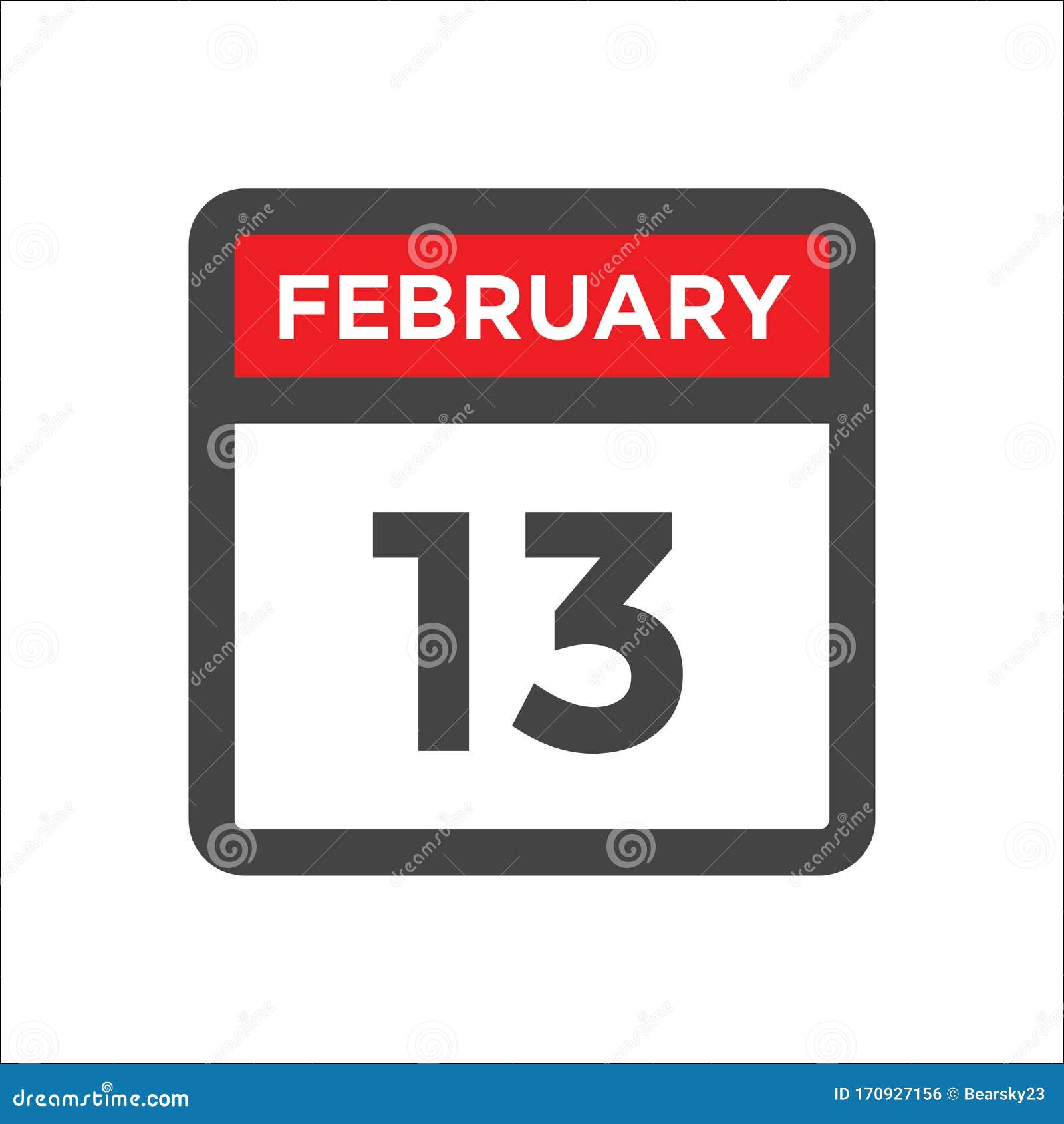 February 13 Calendar Icon with Day of Month Stock Vector - Illustration ...