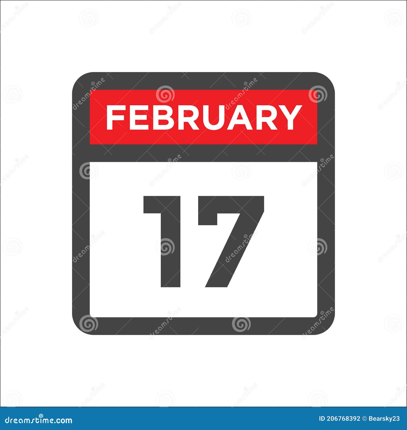 February 17 Calendar Icon with Day of Month Stock Vector - Illustration ...