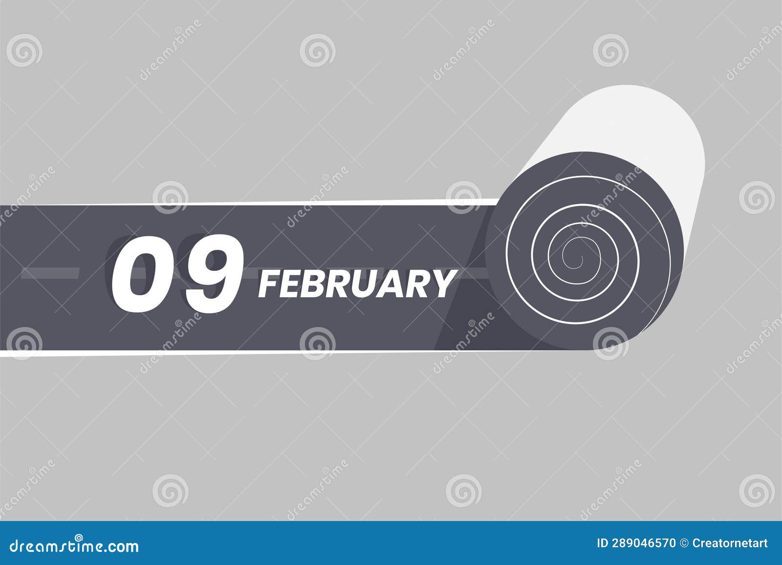 February 9 Calendar Icon Rolling Inside the Road. 9 February Date Month ...