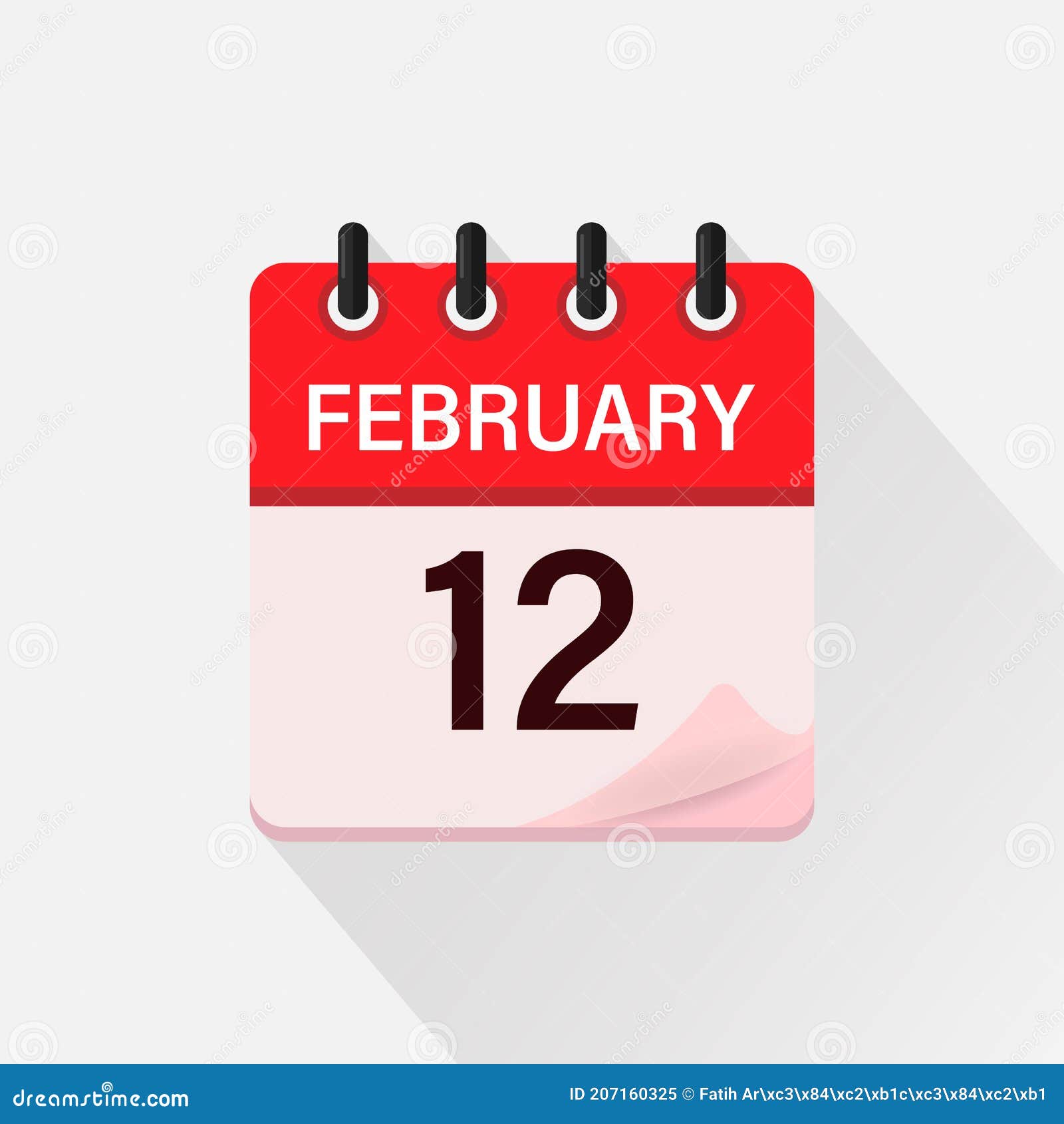 February 12, Calendar Icon with Shadow. Day, Month. Flat Vector ...