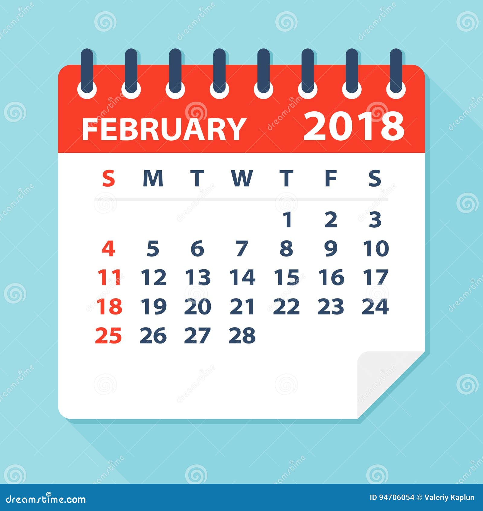 February 2018 Calendar Leaf - Illustration Stock Illustration ...