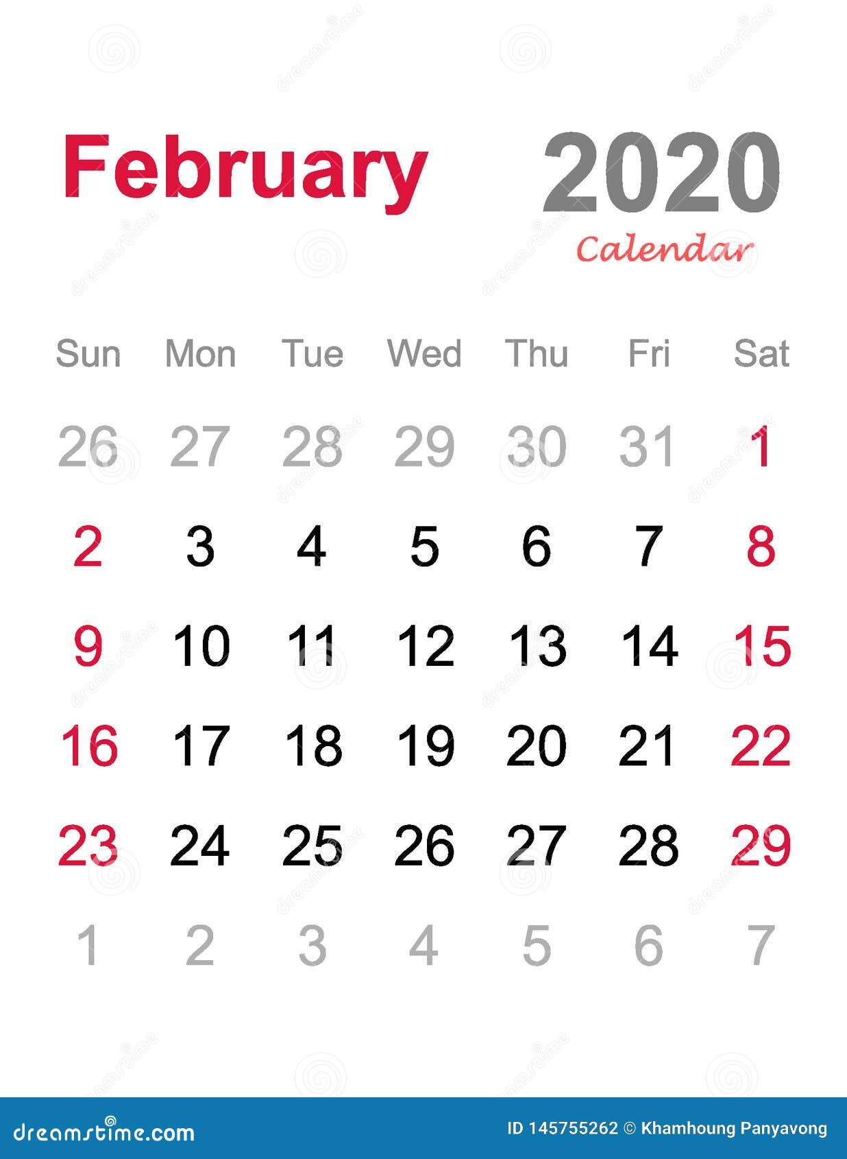 February 2020 Calendar - Monthly Calendar Template - 2020 Monthly ...