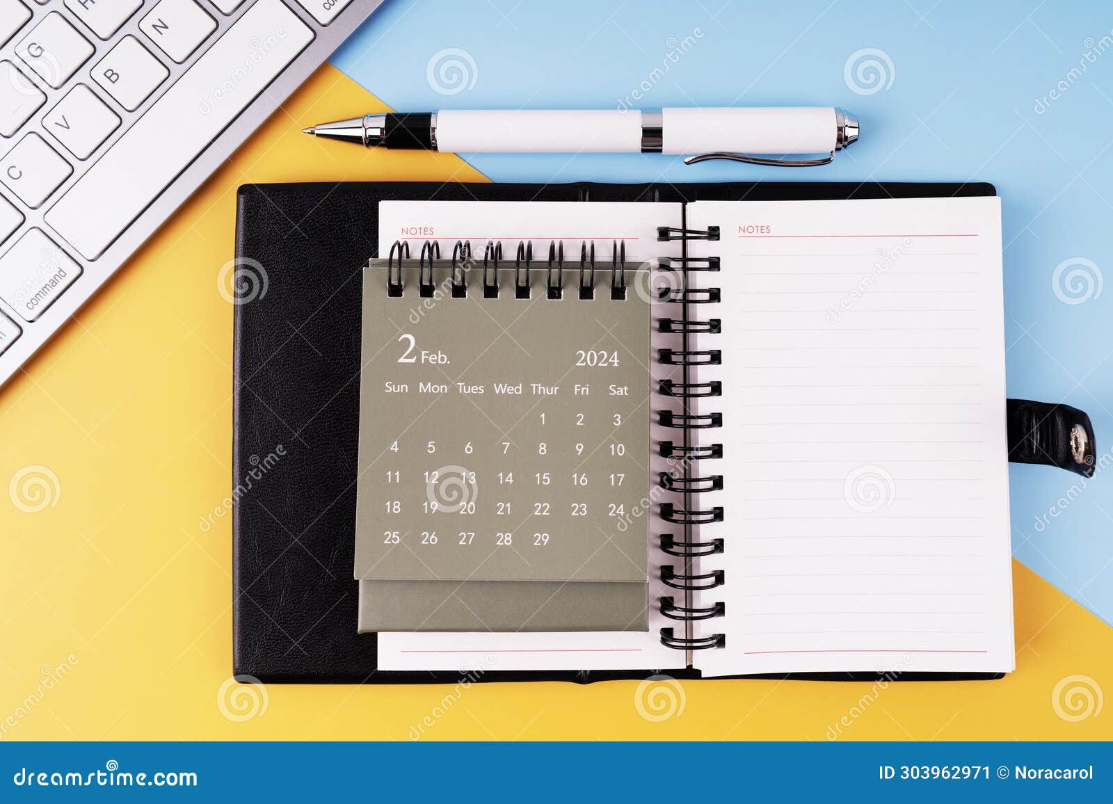 February 2024 Calendar, Notepad, Pen and Computer Keyboard Stock Image ...