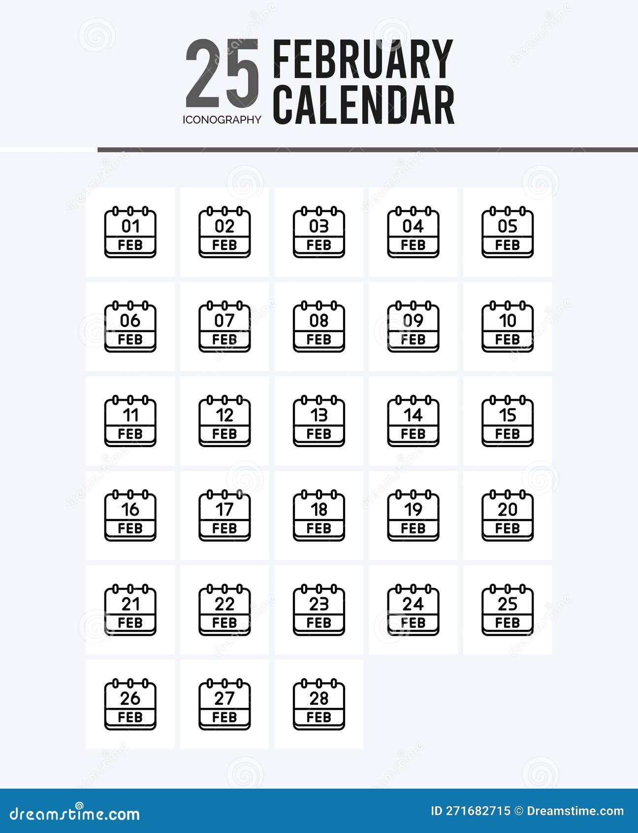 25 February Calendar Outline Icons Pack Vector Illustration Stock ...