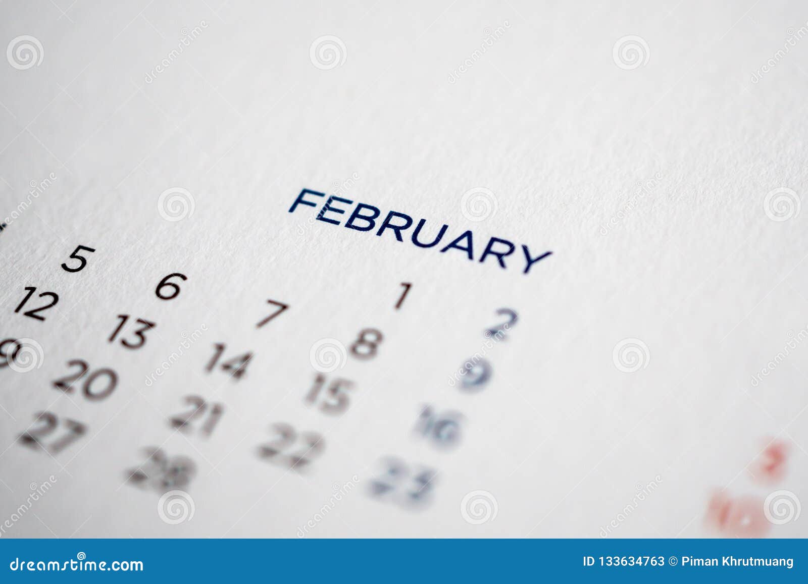 February Calendar Page with Months and Dates Stock Image - Image of ...