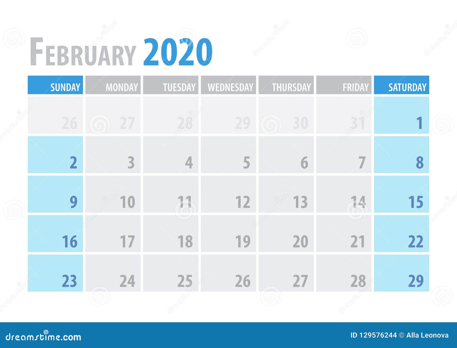 February. Calendar Planner 2020 in Clean Minimal Table Simple Style ...