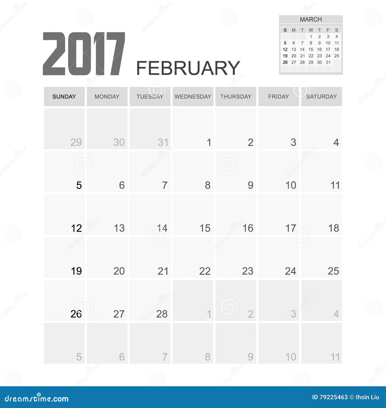 2017 FEBRUARY Calendar Planner Design. Stock Illustration ...