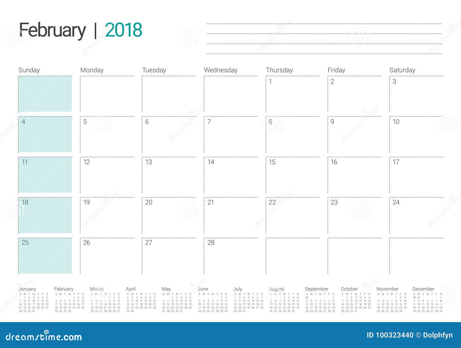 February 2018 Calendar Planner Vector Illustration Stock Vector ...