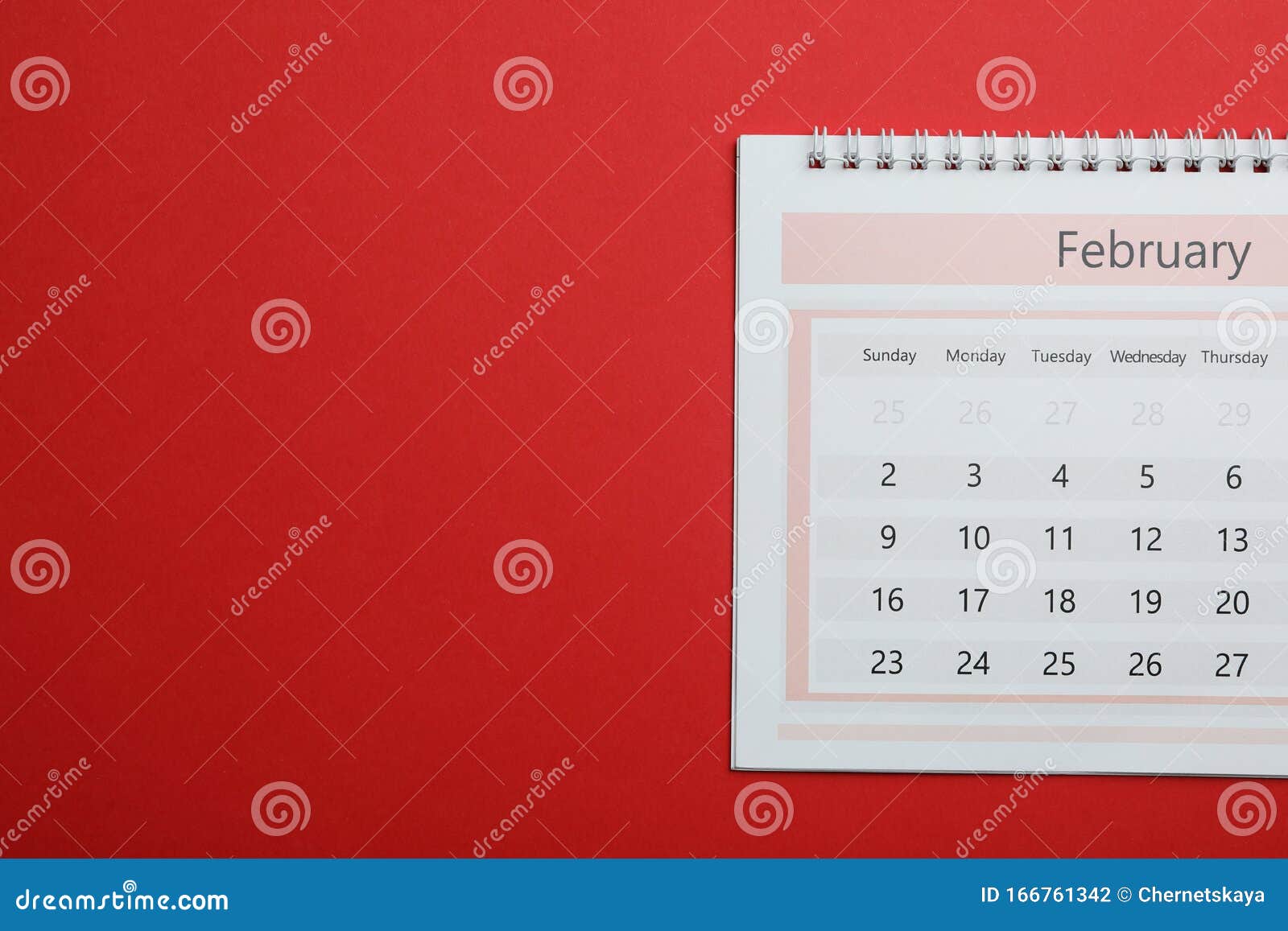February Calendar on Red Background. Space for Text Stock Photo - Image ...