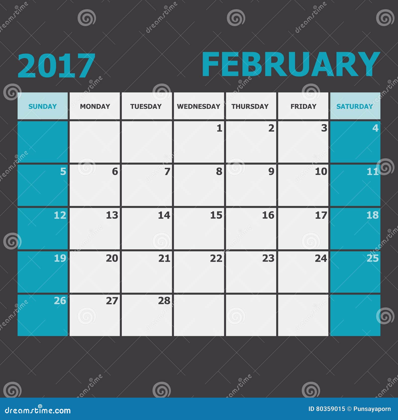February 2017 Calendar Week Starts on Sunday Stock Vector ...