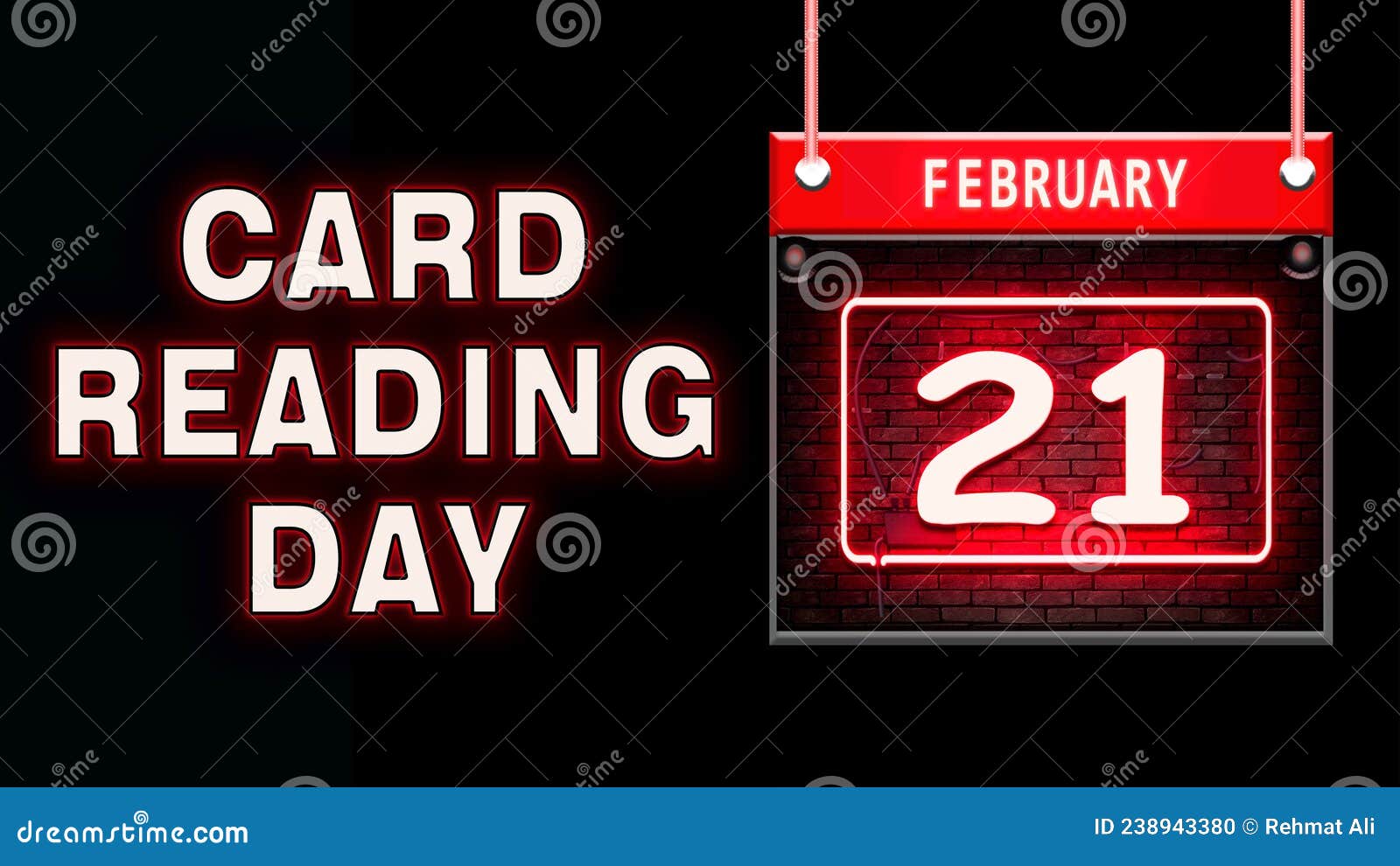 21 February, Card Reading Day, Neon Text Effect on Black Background ...