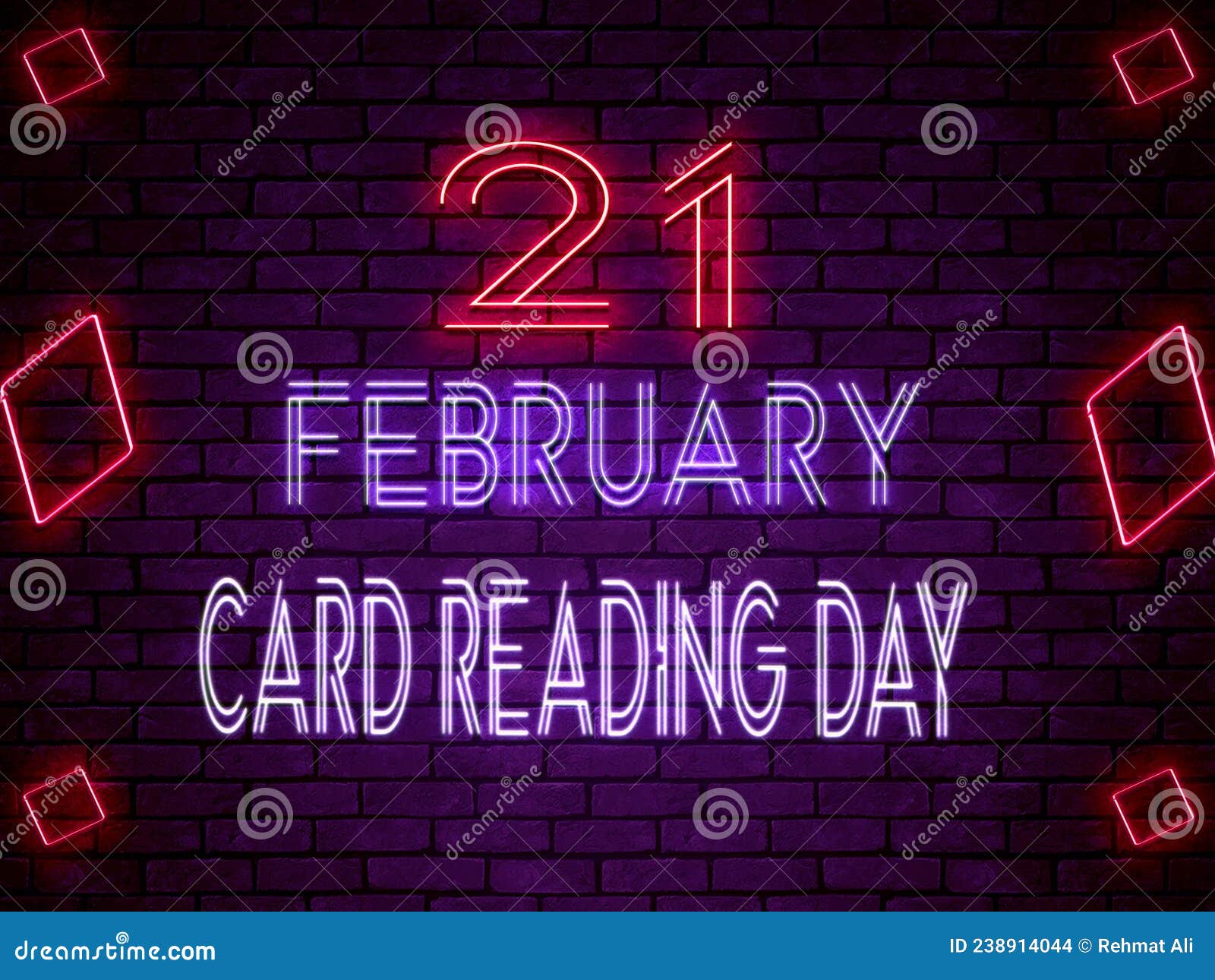 21 February Card Reading Day Neon Text Effect on Bricks Backgrand Stock ...