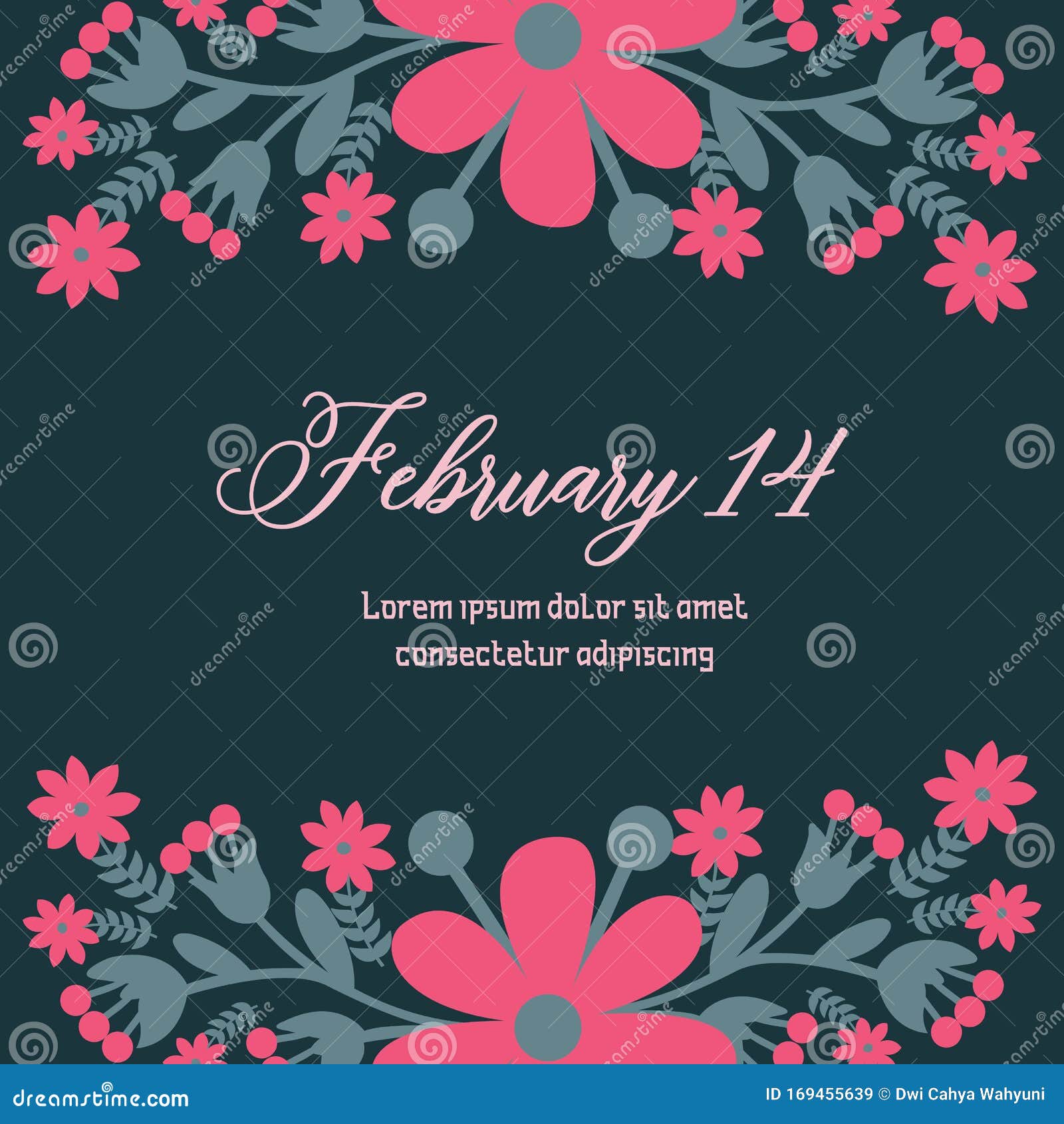 The 14 February Celebration Invitation Card Design with Seamless Ornate ...