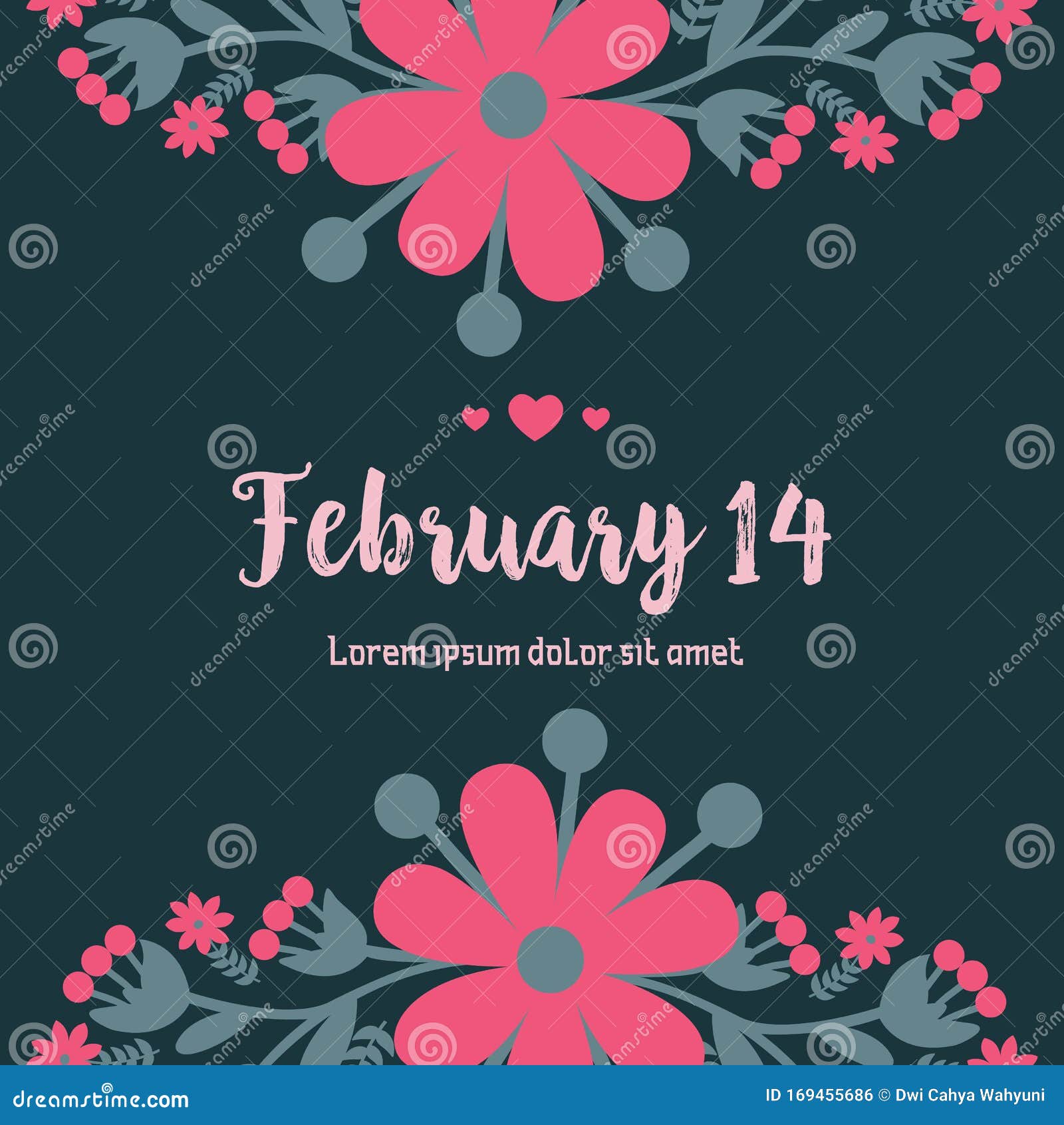 The 14 February Celebration Invitation Card Design with Seamless Ornate ...