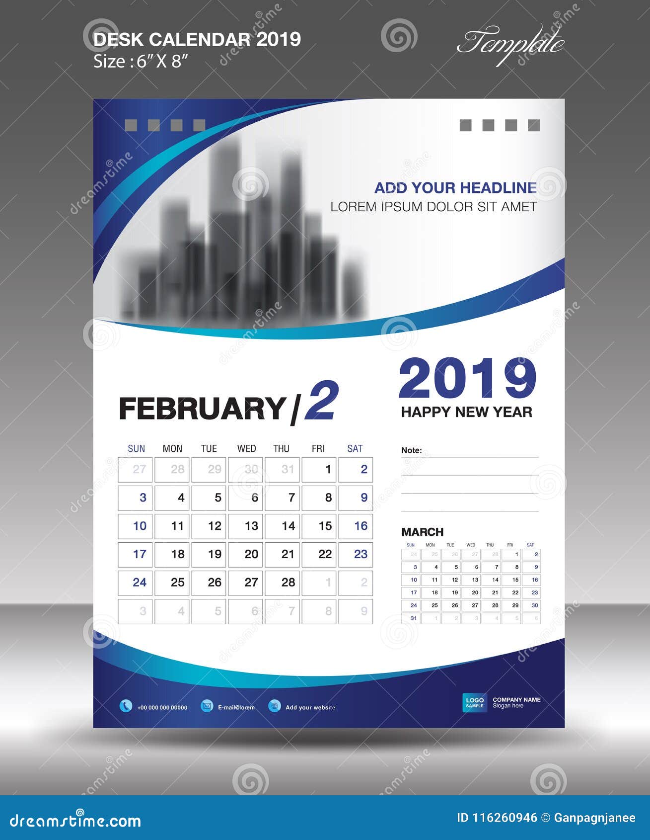 FEBRUARY Desk Calendar 2019 Template Vector, Flyer Stock Vector ...