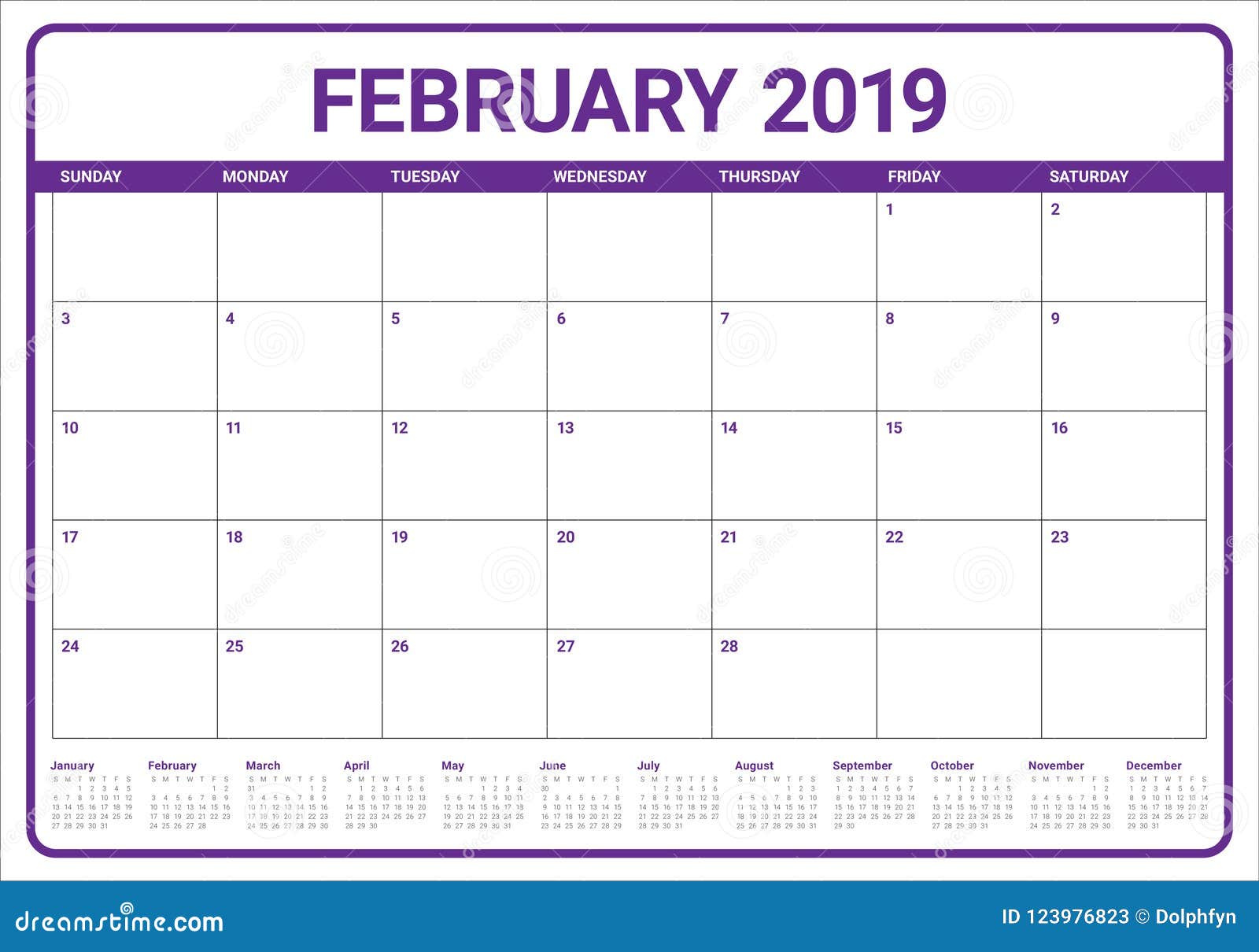 February 2019 Desk Calendar Vector Illustration Stock Vector ...