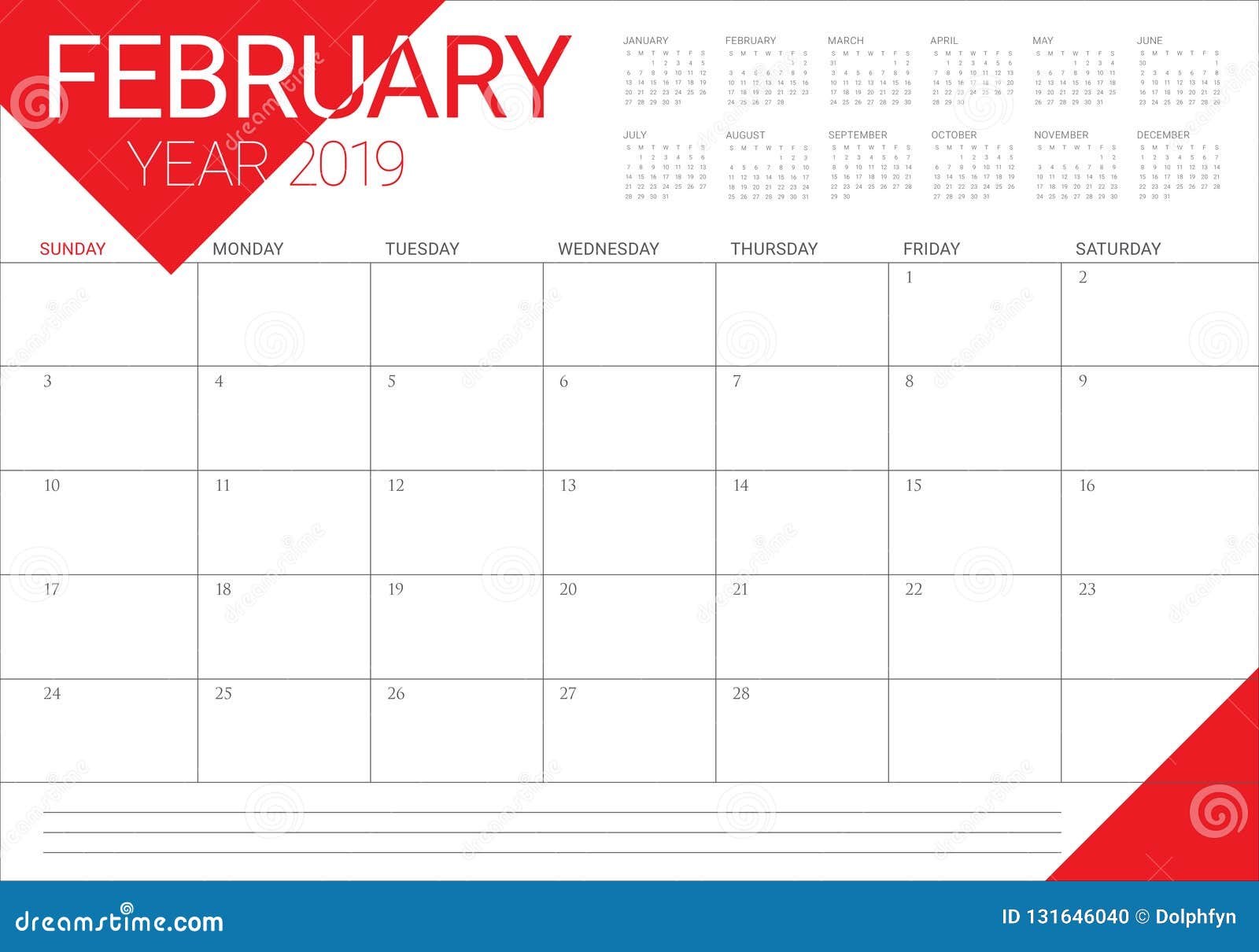 February 2019 Desk Calendar Vector Illustration, Simple and Clean ...