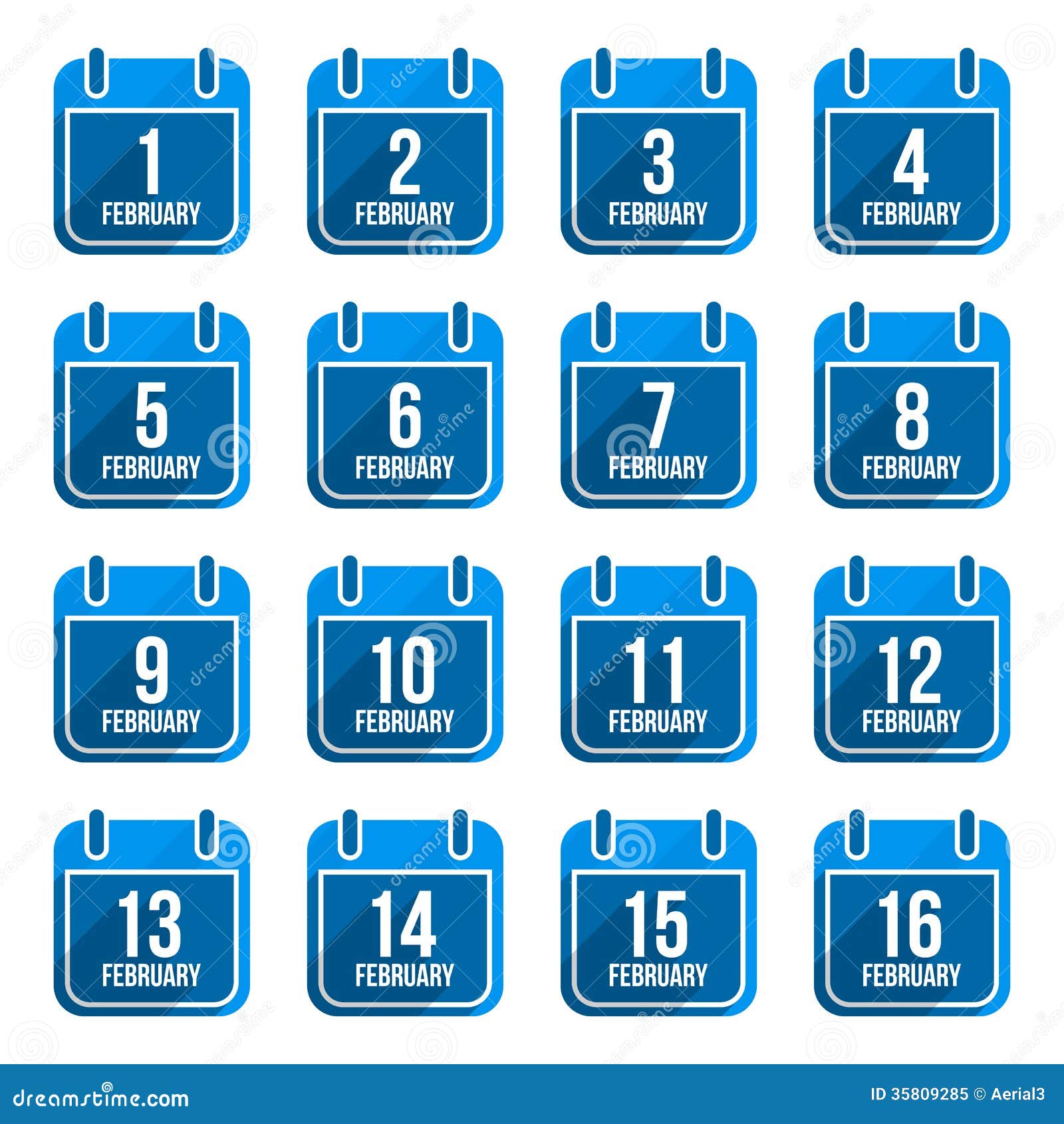 February Flat Calendar Icons with Long Stock Illustration ...