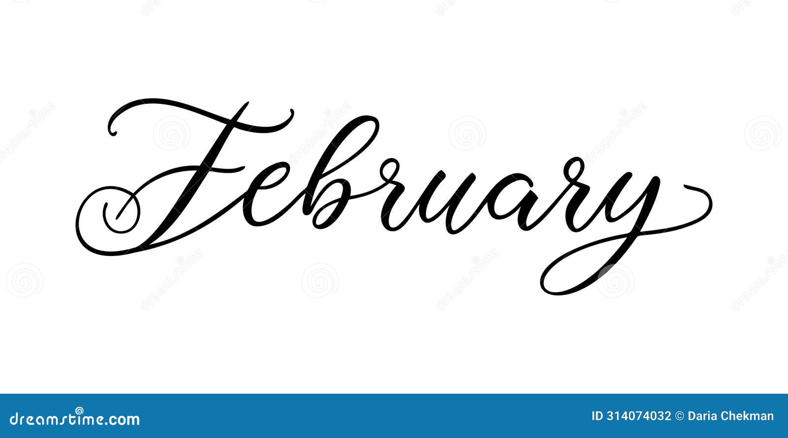 February - Handwritten Inscription in Calligraphic Style on a White ...