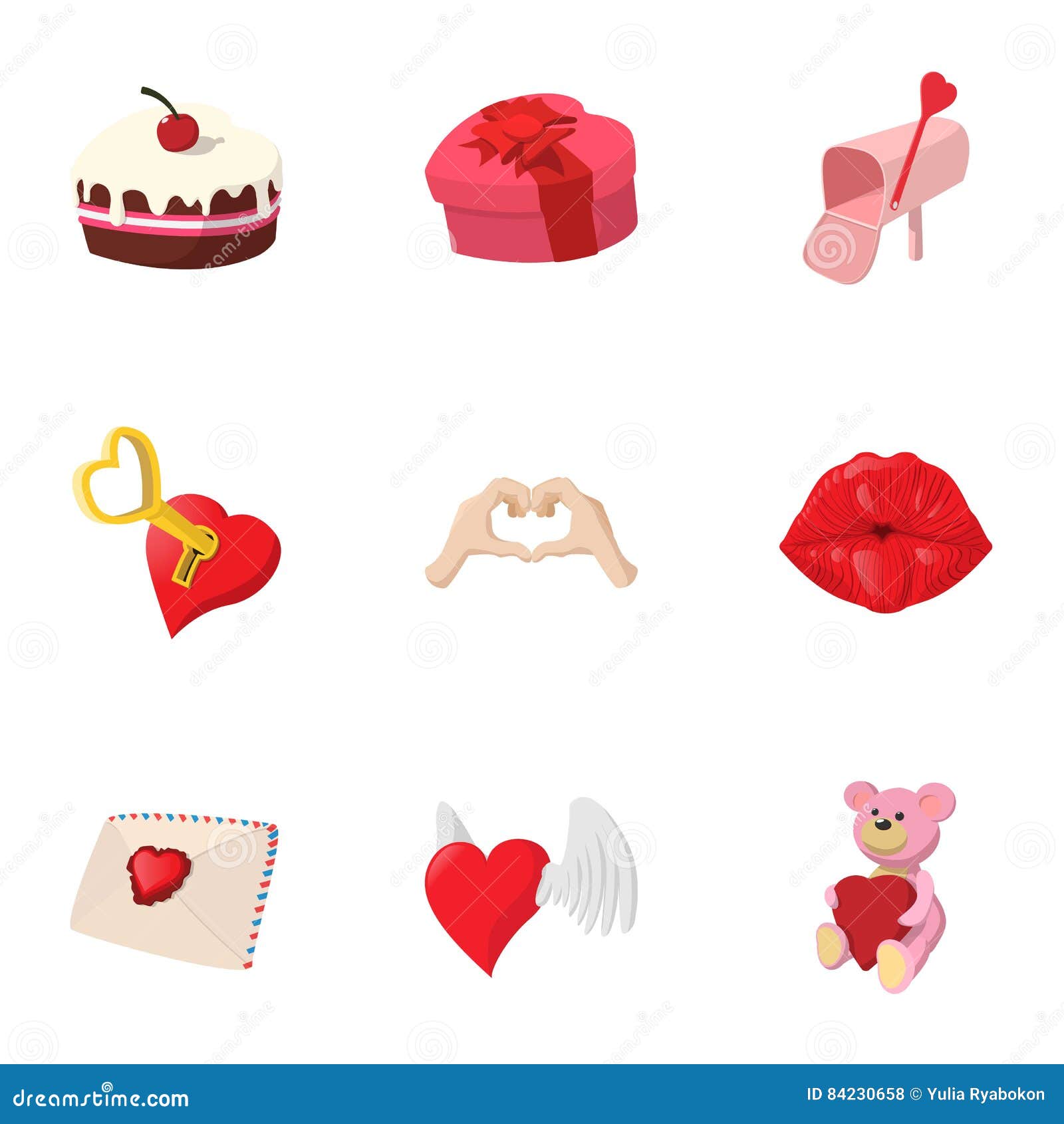 14 February Icons Set, Cartoon Style Stock Vector - Illustration of ...