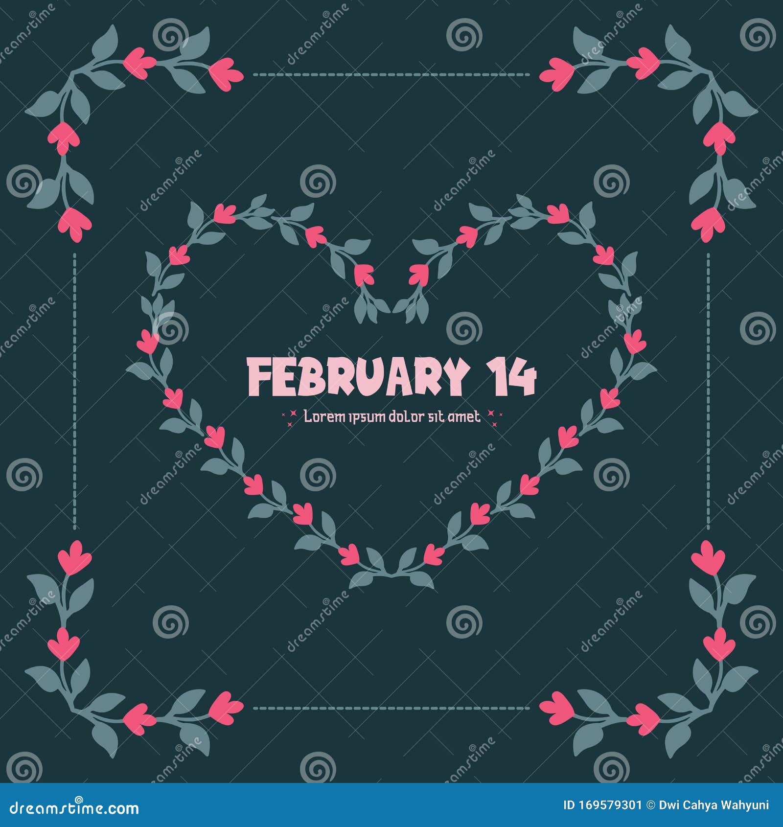 The 14 February Invitation Card Decoration, with Romantic of Leaf and ...