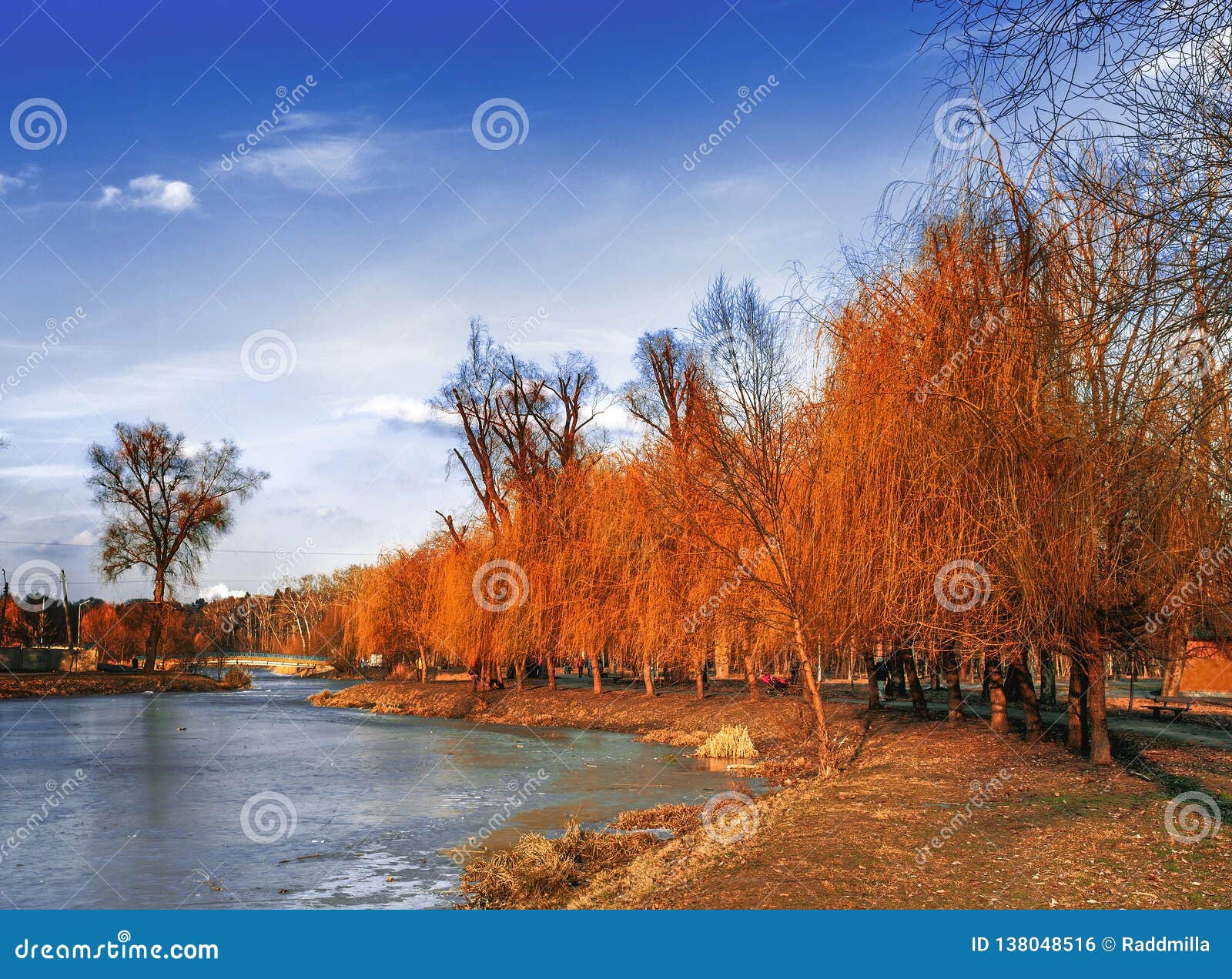 February Landscape with Ice-covered River Stock Photo - Image of light ...